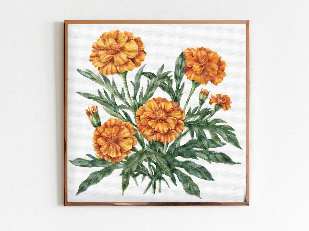 Marigold Botanical Cross Stitch Sewing Modern Embroidery Pattern ...