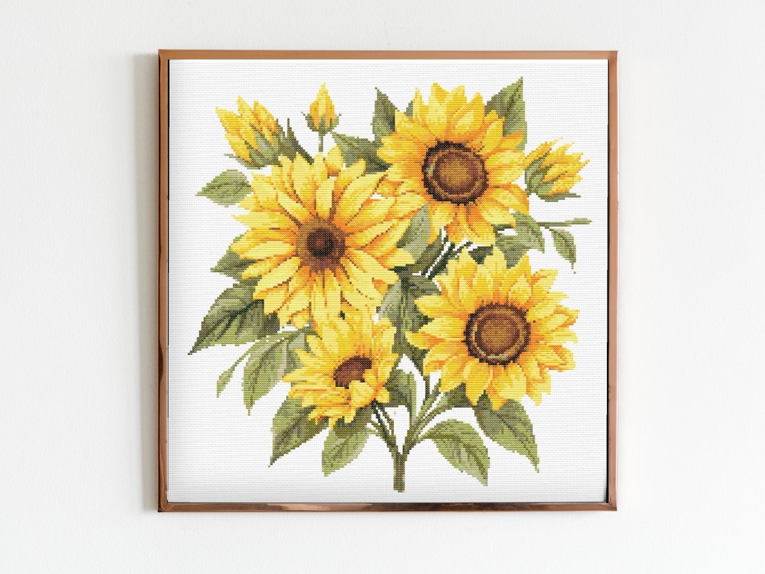 Sunflowers Cross Stitch Sewing Modern Embroidery Pattern Instant DMC ...