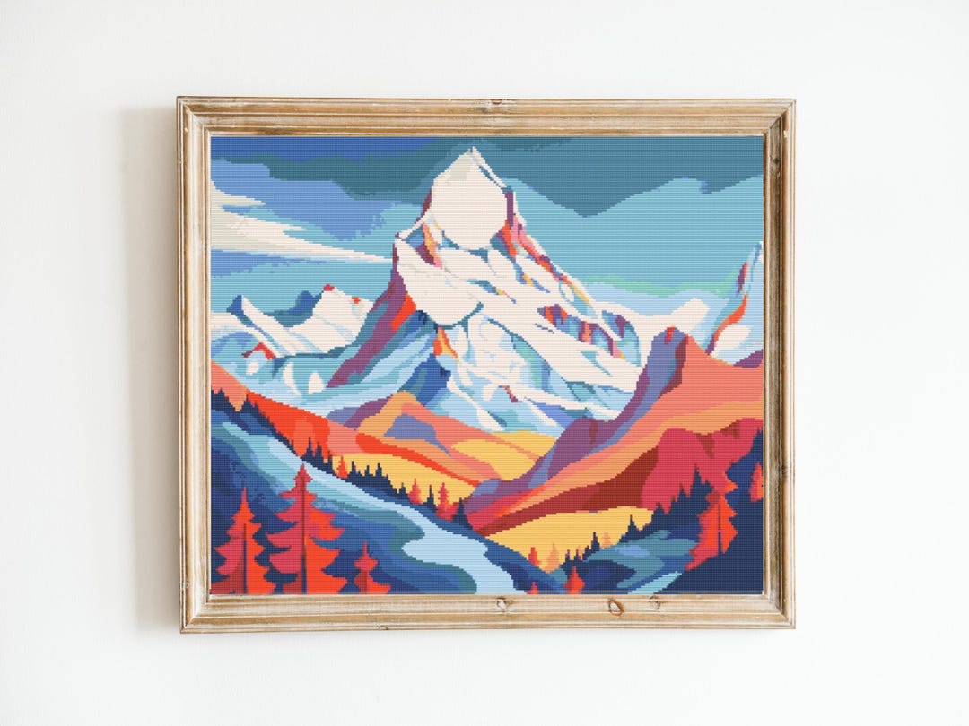 Snowy Mountains Cross Stitch Sewing Embroidery Pattern Instant X-stitch ...