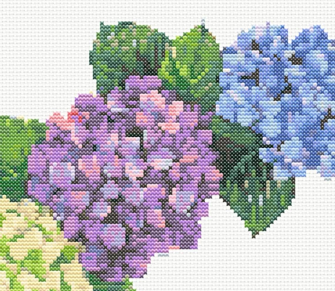 Hydrangea Wreath Botanical Cross Stitch Sewing Modern Embroidery ...