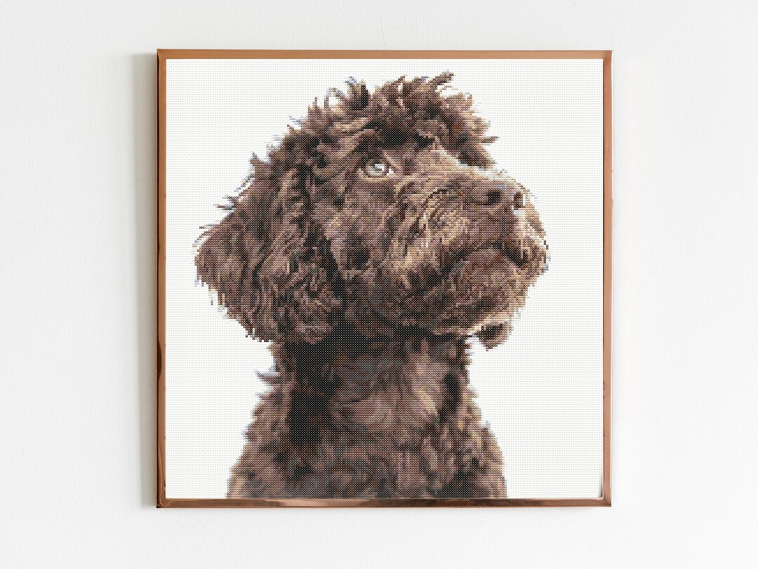 Dark Brown Labradoodle Dog Cross Stitch Pattern Sewing Embroidery DMC ...