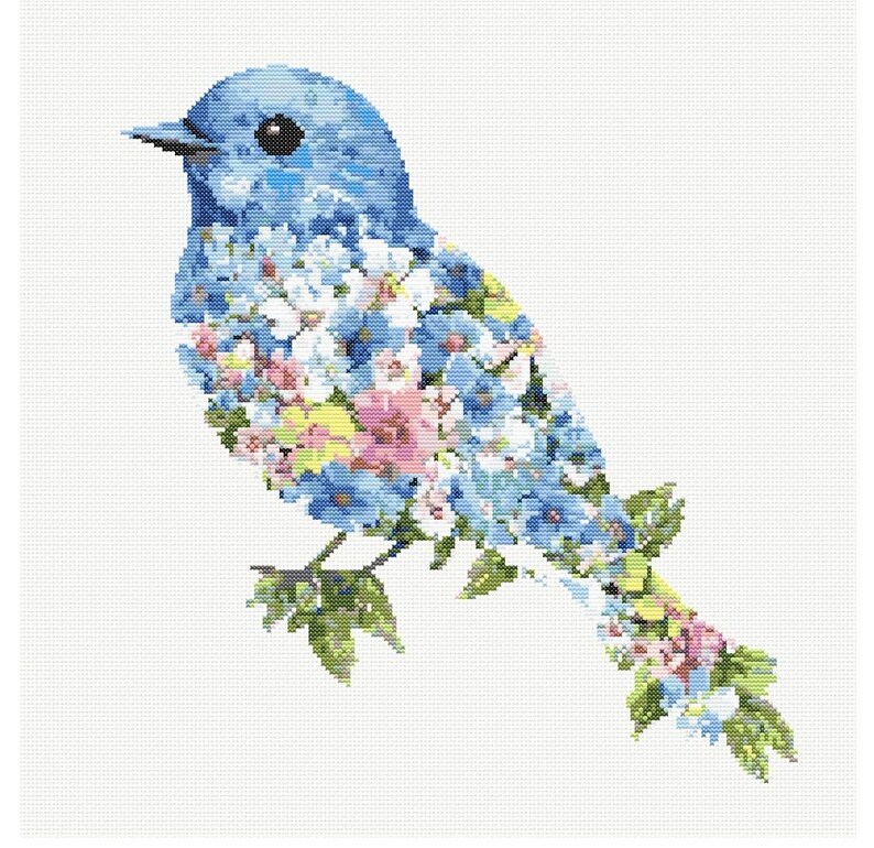 Floral Bluebird Cross Stitch Sewing Embroidery Pattern Instant DMC ...