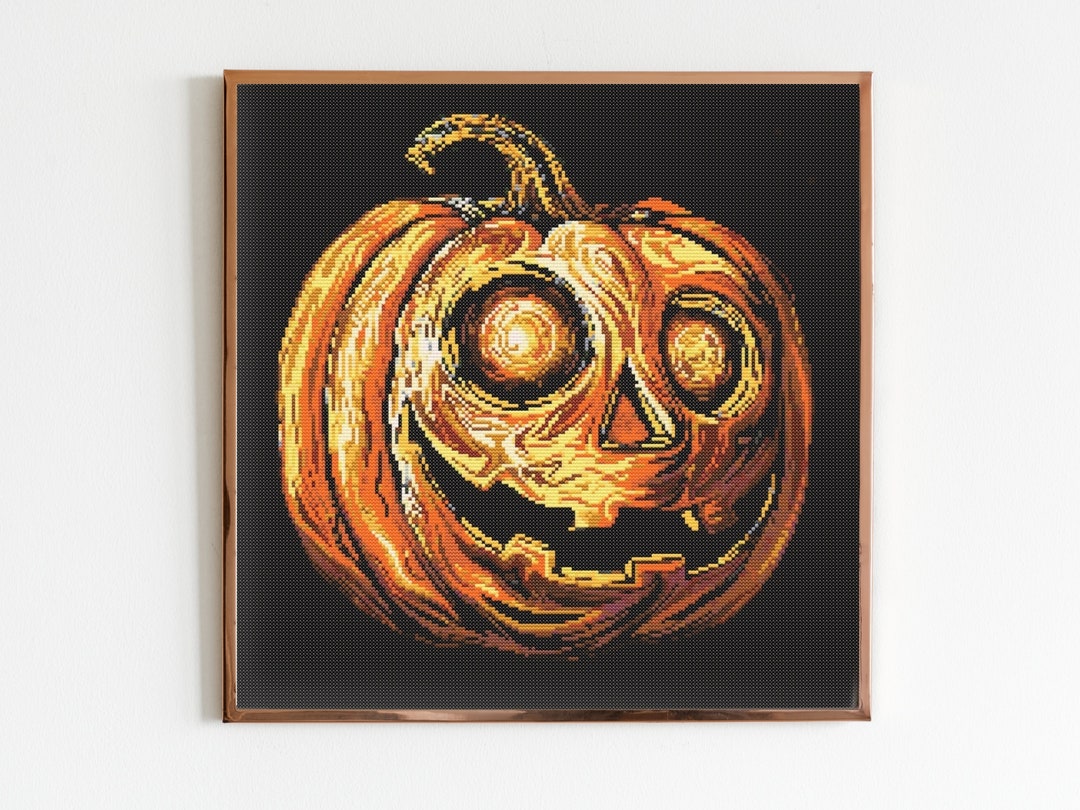 Pumpkin Halloween Cross Stitch Sewing Modern Embroidery Pattern Funny ...