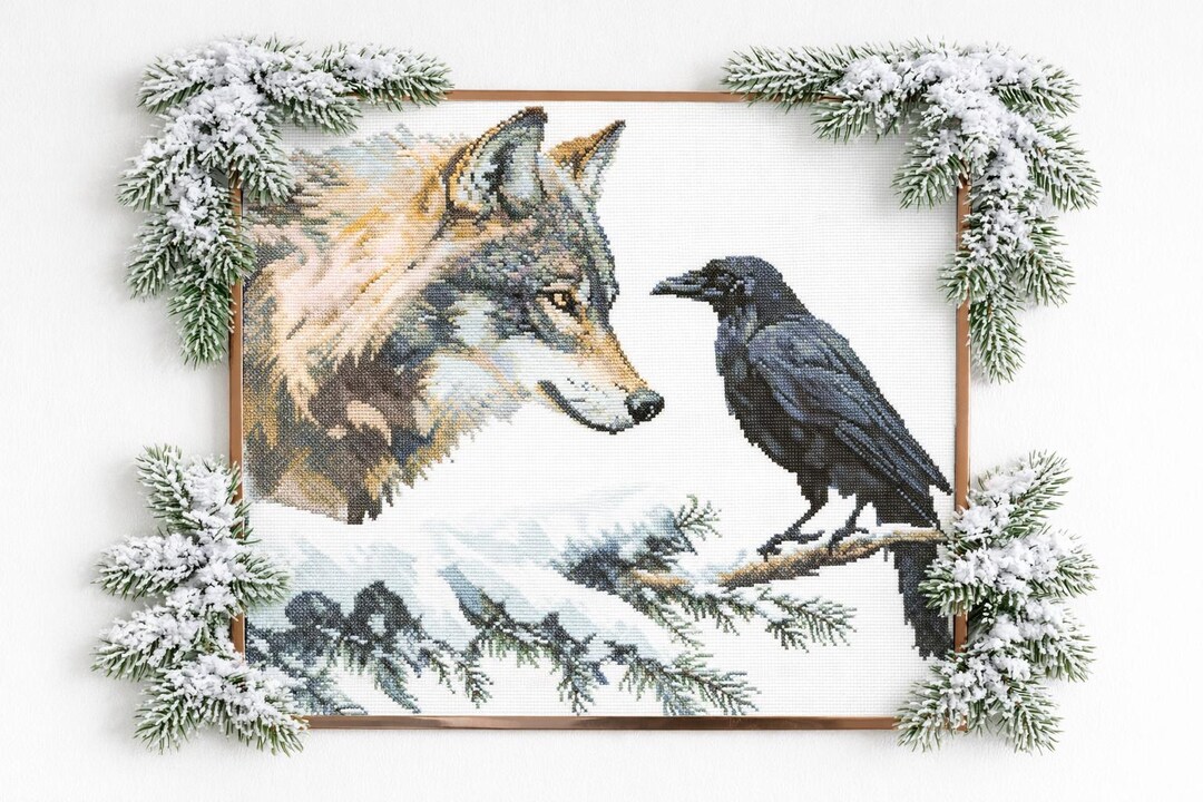 Wolf and Raven Cross Stitch Sewing Embroidery Pattern Instant DMC ...