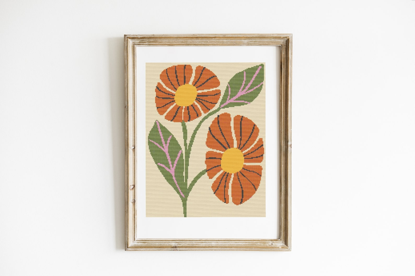Flower Retro Cross Stitch Sewing Embroidery Pattern Instant DMC X ...