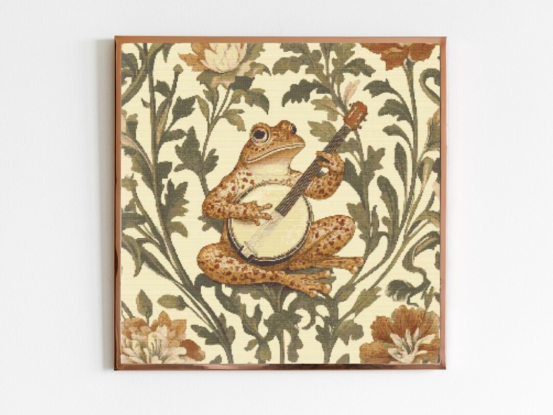 Frog Playing a Banjo Cross Stitch Pattern Sewing Modern Embroidery Dark ...