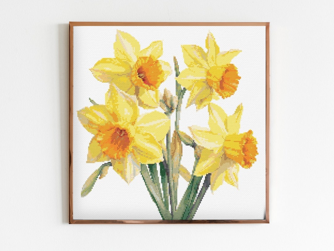 Spring Daffodil Botanical Cross Stitch Sewing Modern Embroidery Pattern ...