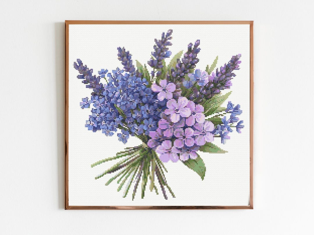 Forget Me Not and Lavender Botanical Cross Stitch Sewing Modern ...