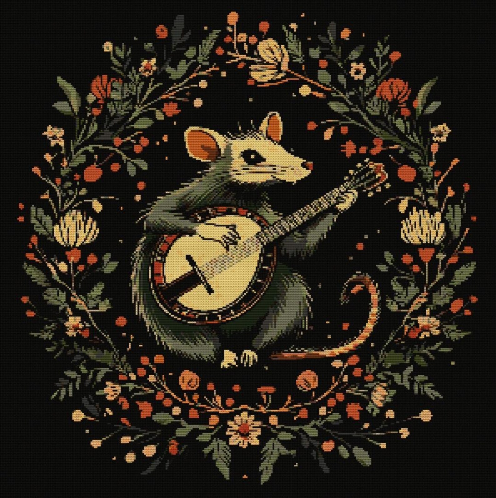 Possum and Banjo Cross Stitch Pattern Sewing Modern Embroidery Instant ...