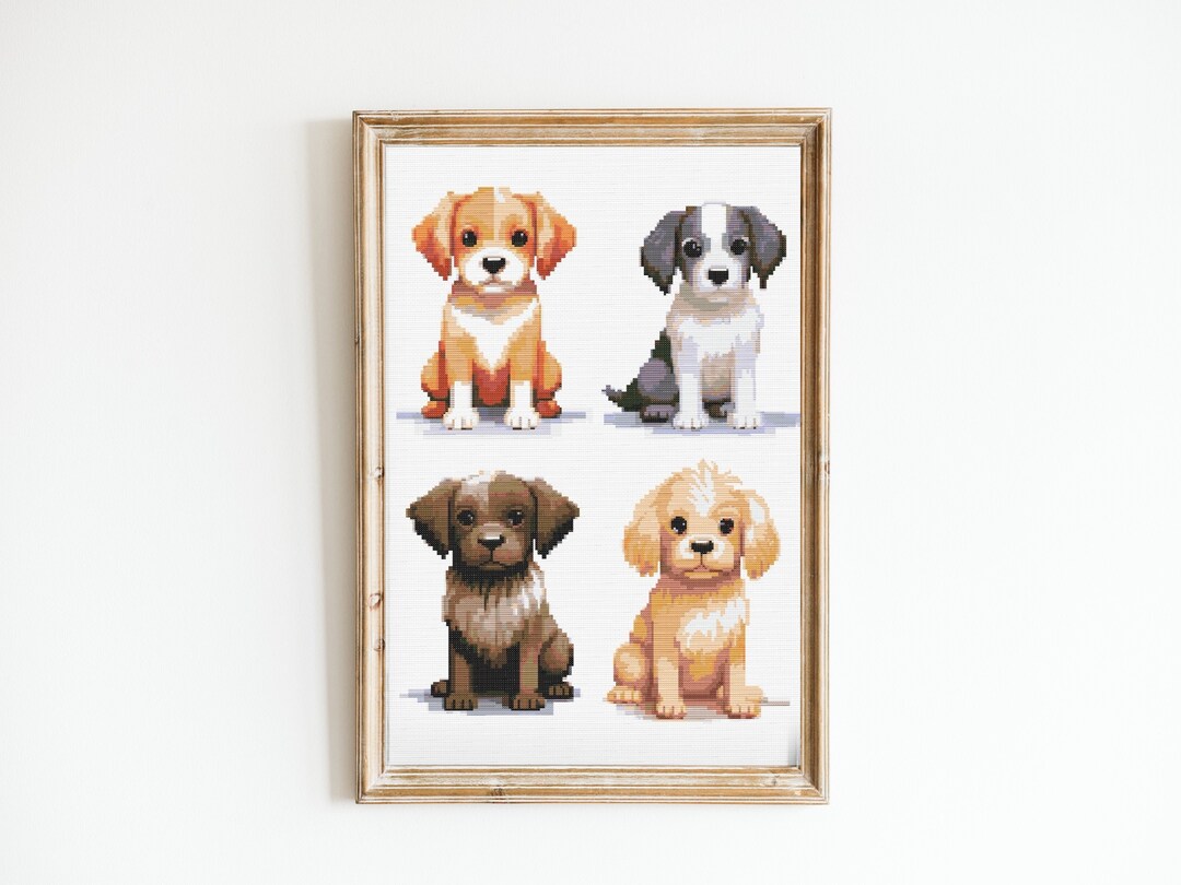 Set of 4 Cute Dog Puppy Cross Stitch Sewing Embroidery Pattern Instant ...