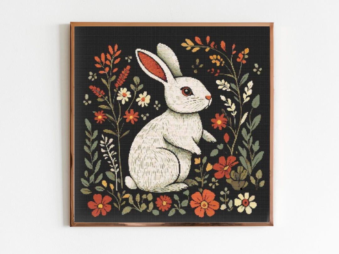Folklore Style Rabbit Cross Stitch Pattern Sewing Modern Embroidery Dark Cottagecore X-stitch ...