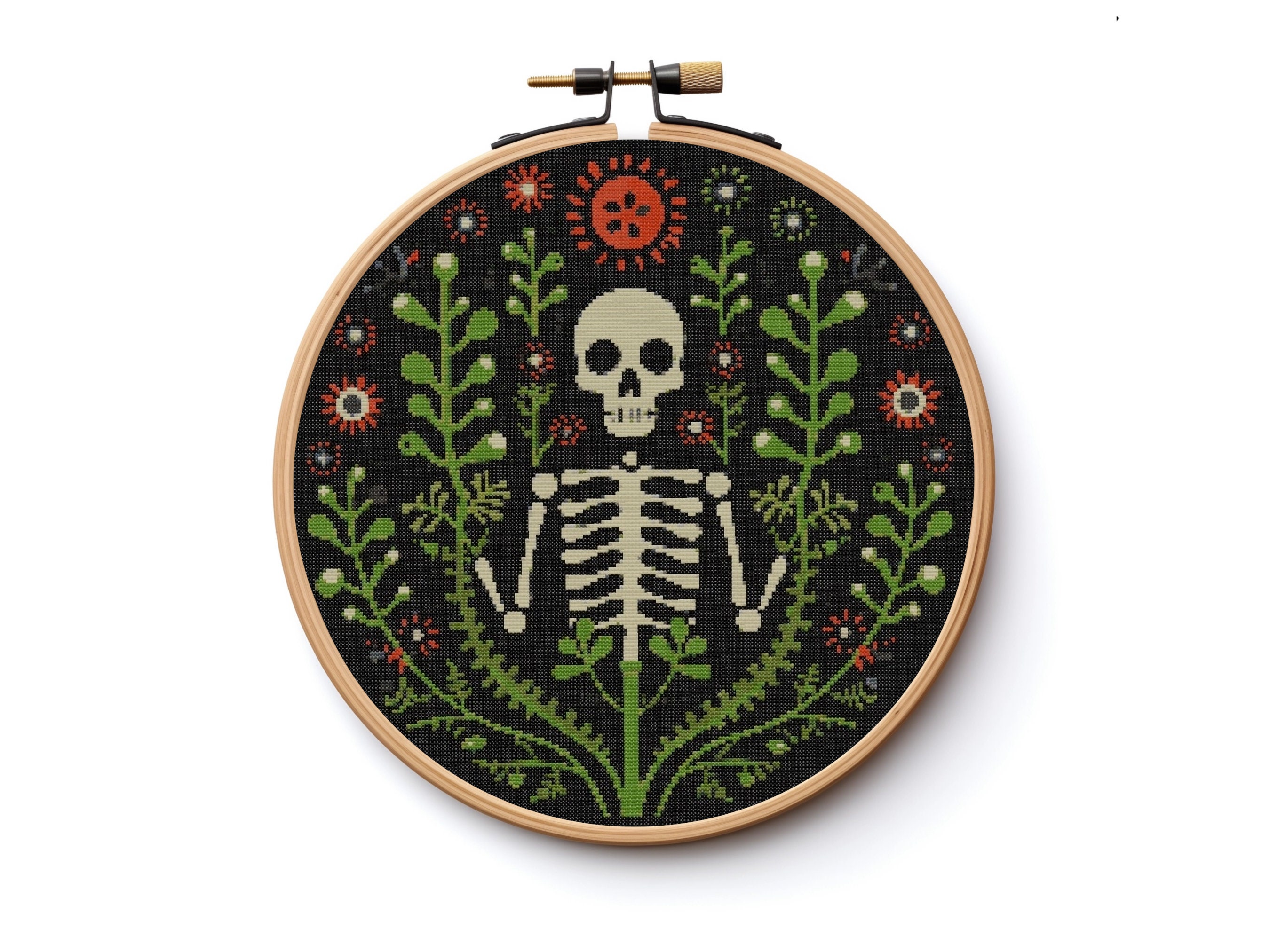 Spooky Botanical Skeleton Cross Stitch Pattern Sewing Modern Embroidery ...
