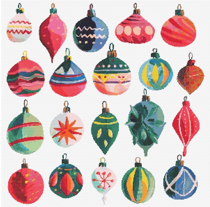 140+ Christmas Baubles Cross Stitch Sewing Modern Embroidery Pattern ...