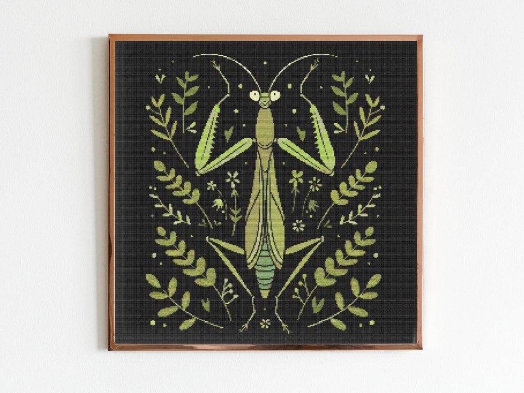 Praying Mantis Botanicals Cross Stitch Pattern Sewing Modern Embroidery ...