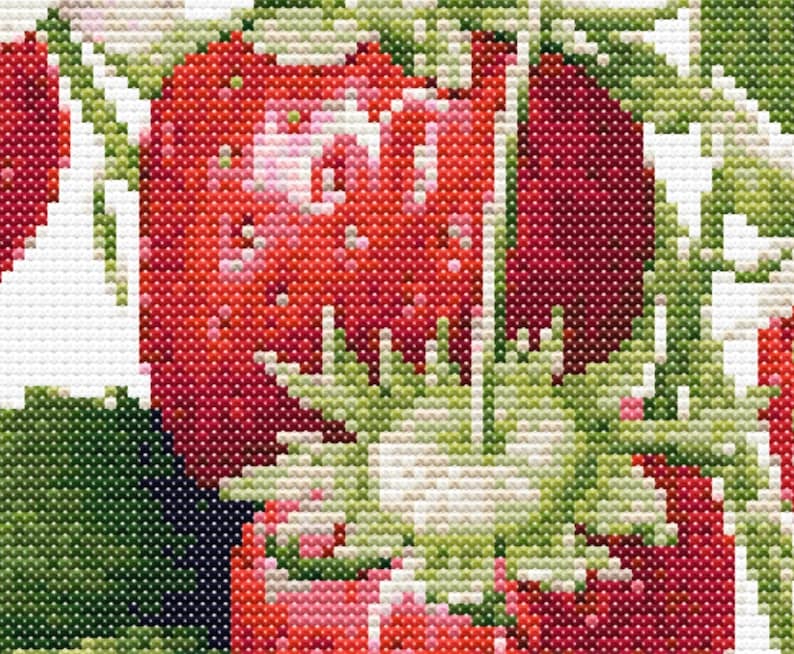 Strawberries Botanical Cross Stitch Sewing Modern Embroidery Pattern ...