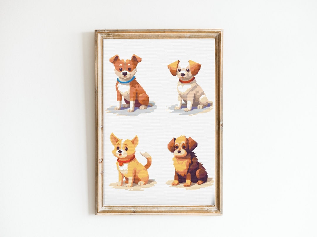 Set of 4 Cute Dog Puppy Cross Stitch Sewing Embroidery Pattern Instant ...