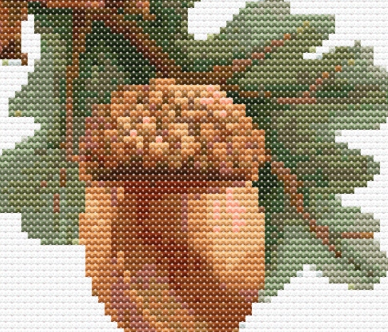 Oak Tree Branch With Acorn Cross Stitch Pattern Counted Sewing Modern ...