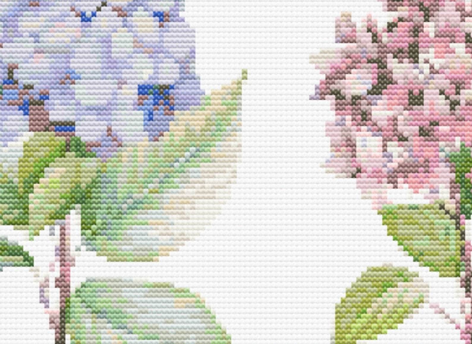 Hydrangea Wildflowers Botanical Cross Stitch Sewing Modern Embroidery Pattern Instant DMC ...