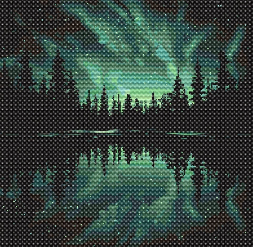 Aurora Borealis Cross Stitch Pattern X-stitch Landscape Cottagecore ...