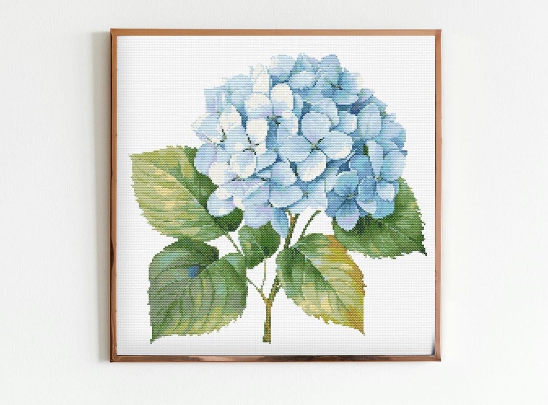 Blue Hydrangea Botanical Cross Stitch Sewing Modern Embroidery Pattern ...