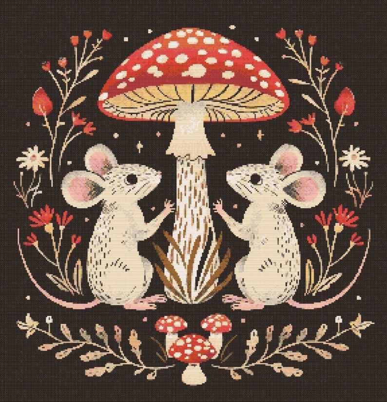 Folklore Mouse Cross Stitch Pattern Sewing Embroidery Dark X-stitch ...