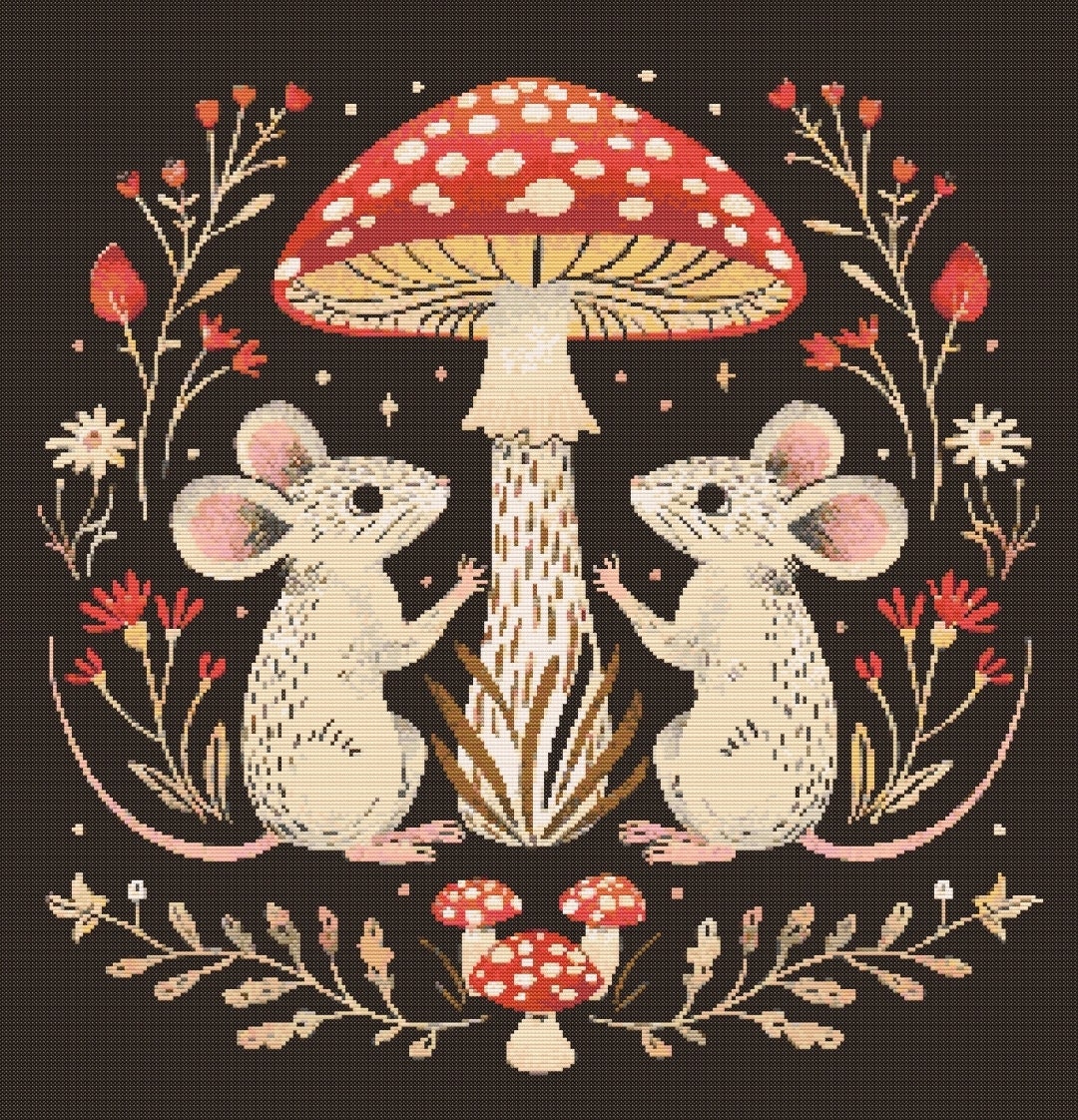 Folklore Mouse Cross Stitch Pattern Sewing Embroidery Dark X-stitch ...