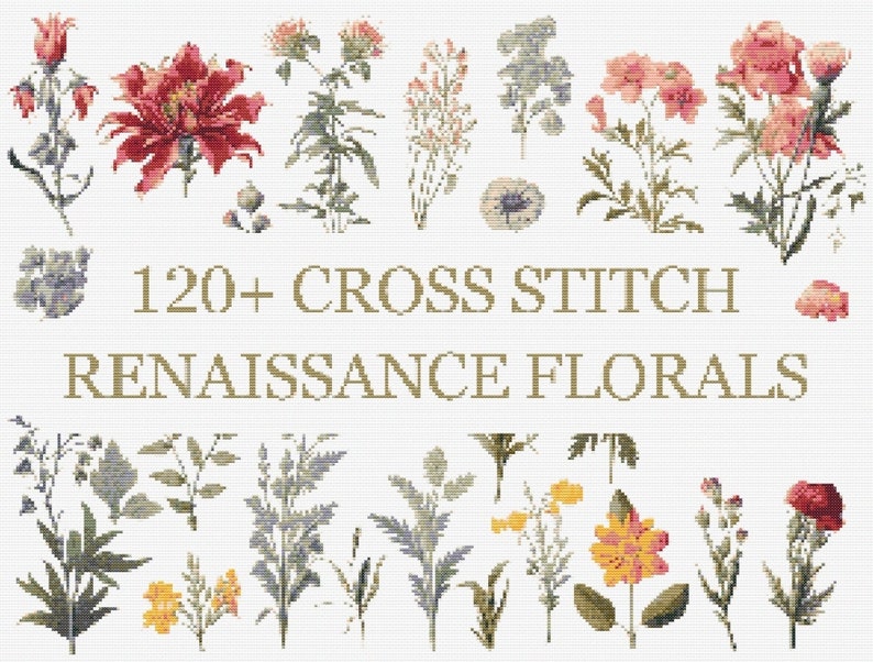120+ Renaissance Style Flowers Cross Stitch Sewing Modern Embroidery ...