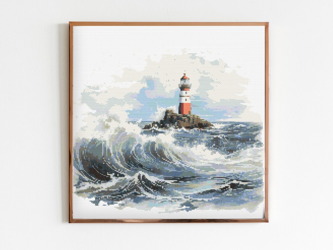Lighthouse and a Stormy Sea Cross Stitch Sewing Embroidery Pattern ...