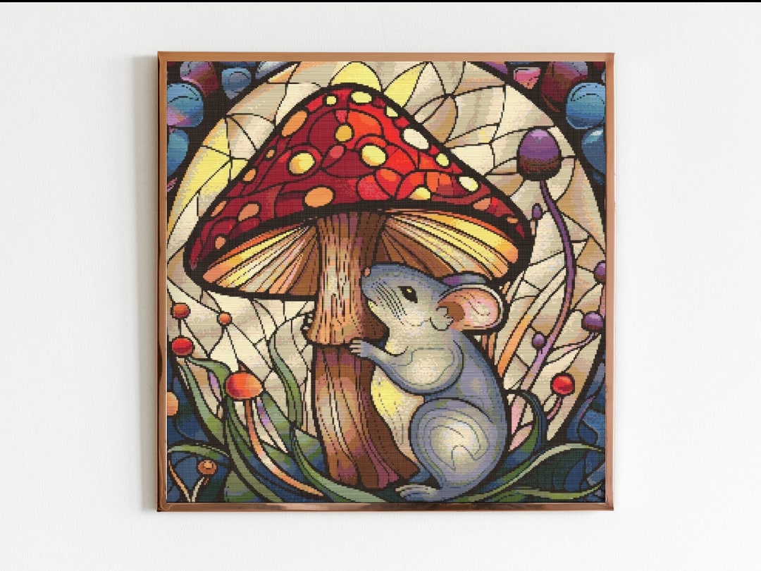 Mouse and Mushroom Cross Stitch Pattern Sewing Modern Embroidery Dark X ...