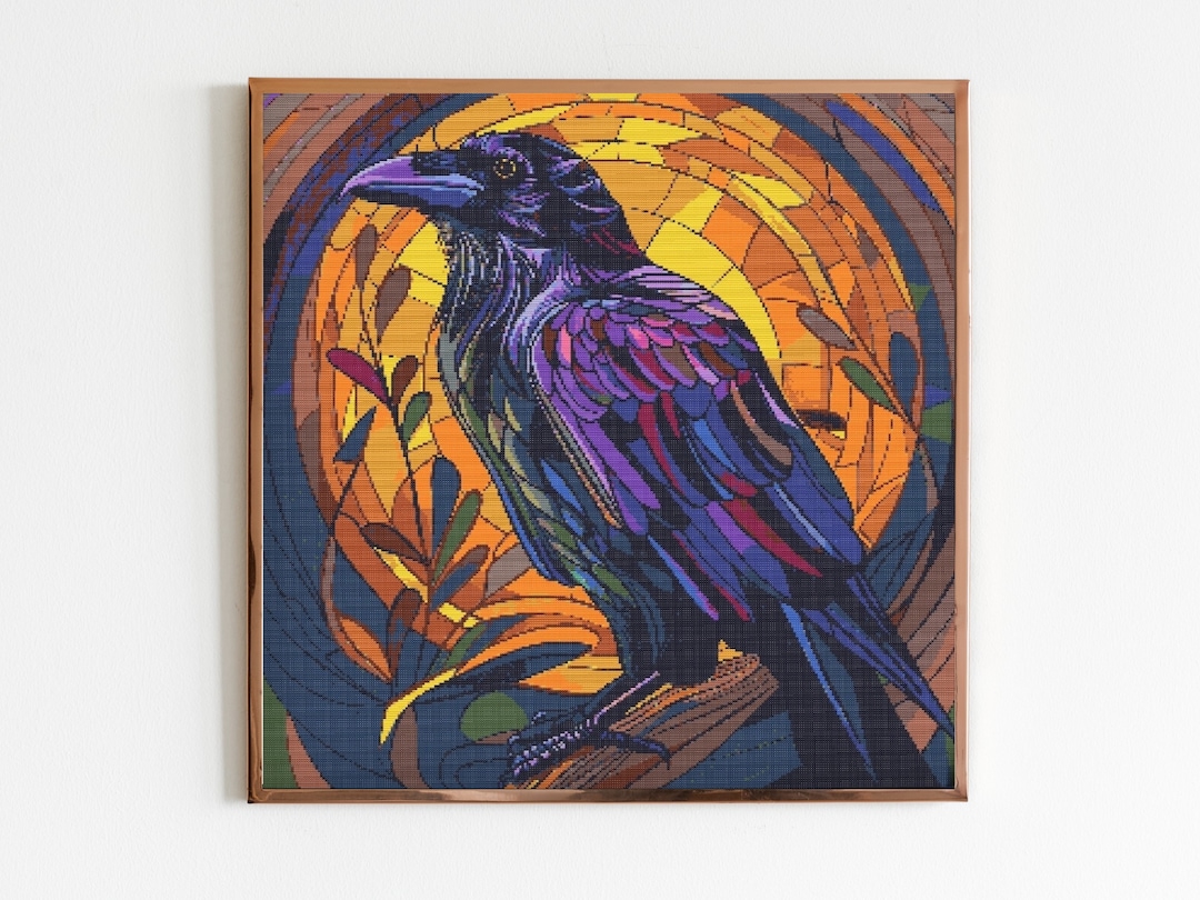Stained Glass Raven Cross Stitch Pattern Sewing Modern Embroidery ...