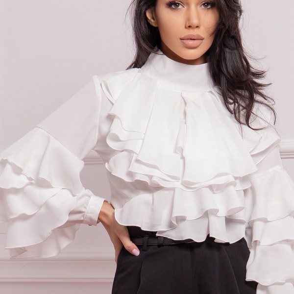 White Ruffle Blouse - Etsy
