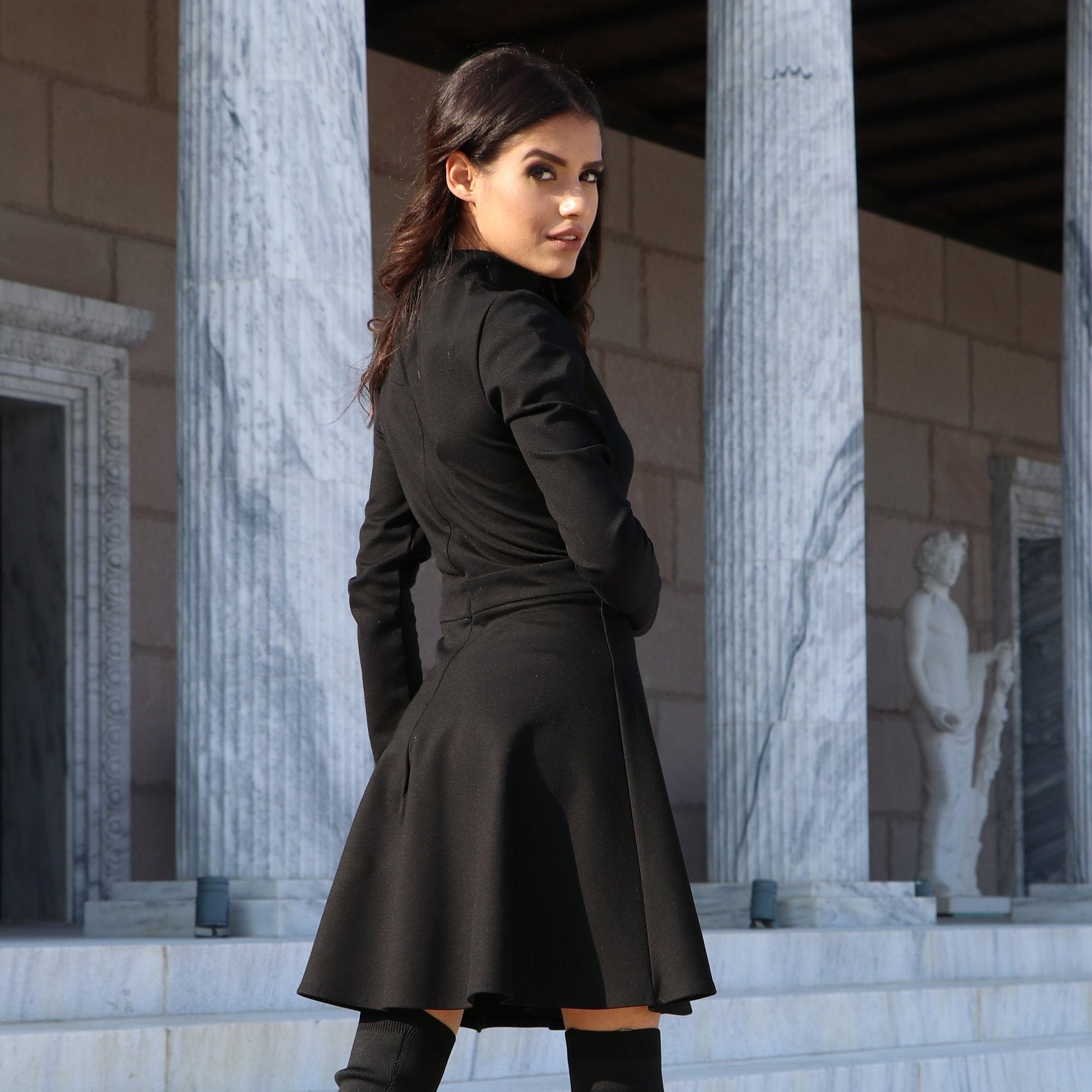 Black Mini Dress Long Sleeve Black Dress Turtleneck Dress With Lace ...