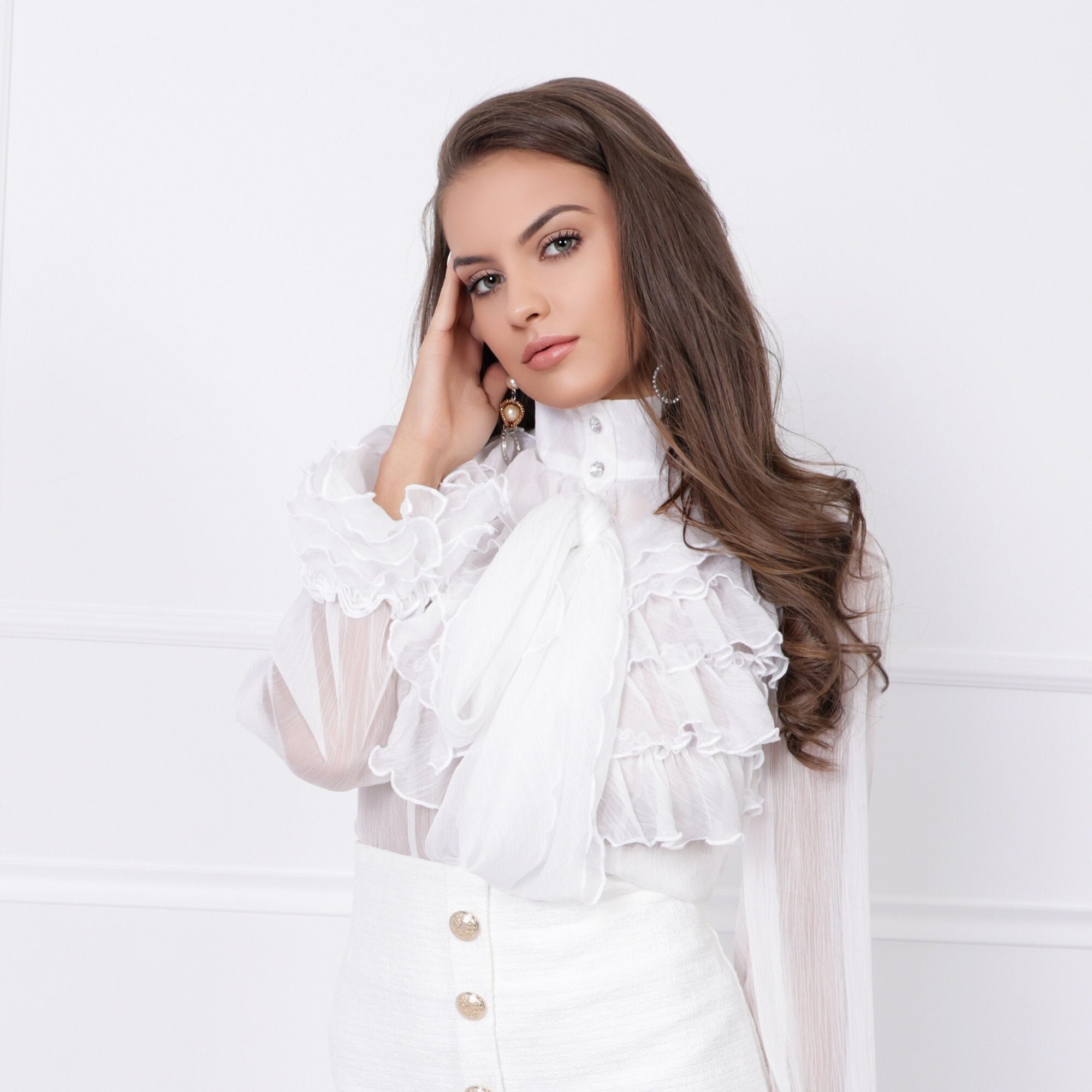 Victorian Shirt, White Ruffle Blouse, High Neck Top, Womens Clothing ...