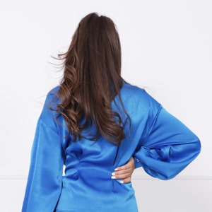 Blue Satin Long Sleeve Set | Luxury Satin Set | Designer Set of a Blue ...
