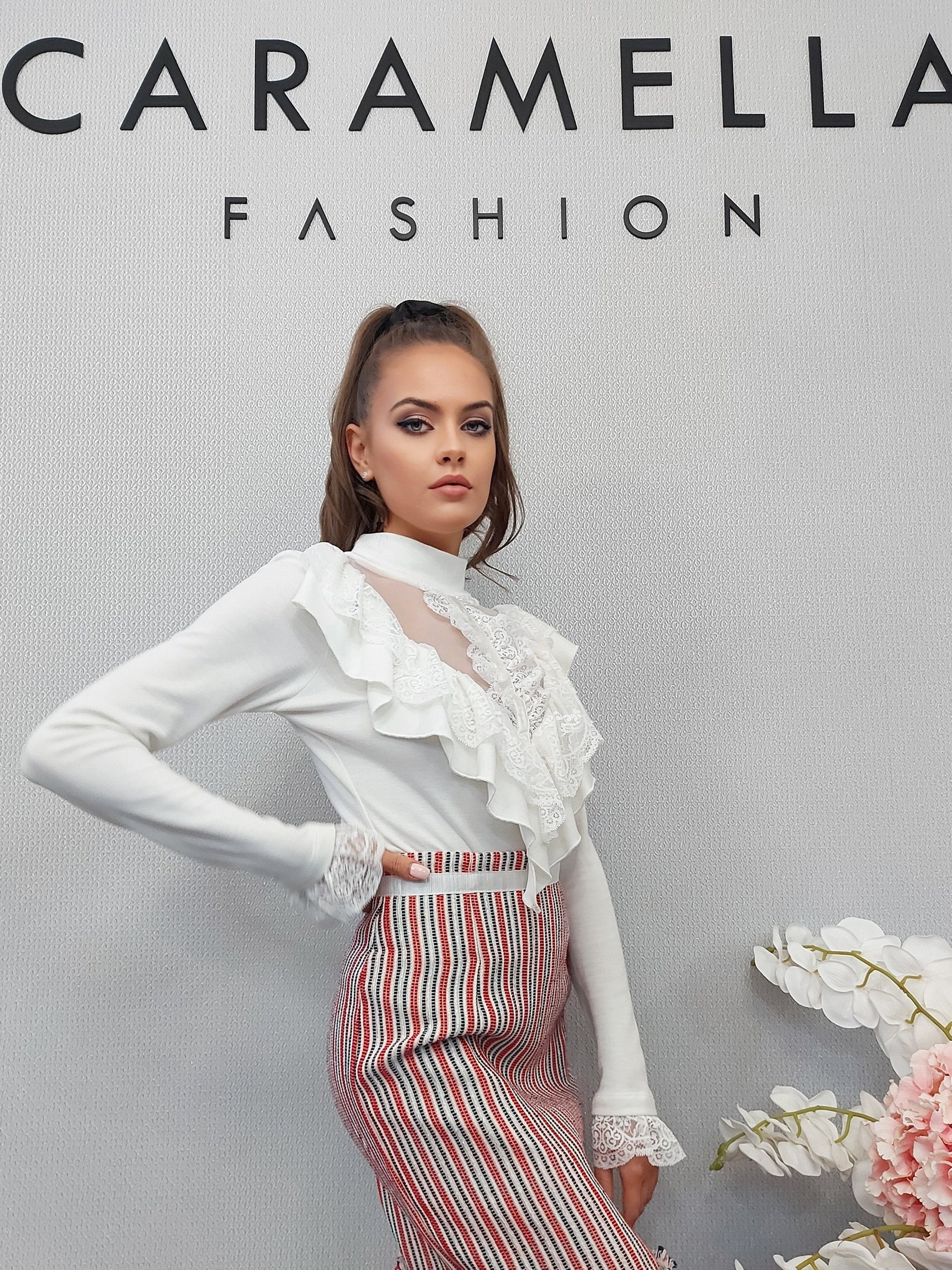 Designer White Long Sleeve Turtle Neck Unique Cashmere Blouse With Lace ...