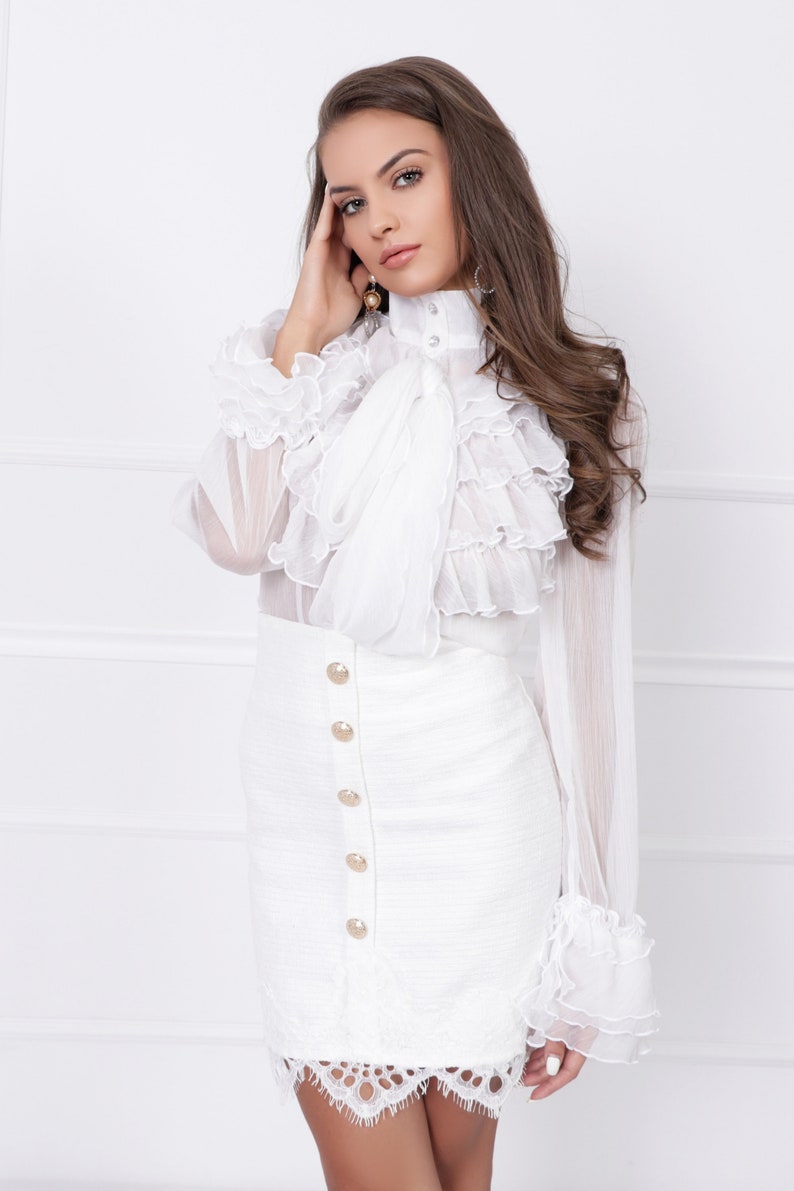 Victorian Ruffle Blouse: Sheer Long Sleeve High Neck Top - Etsy