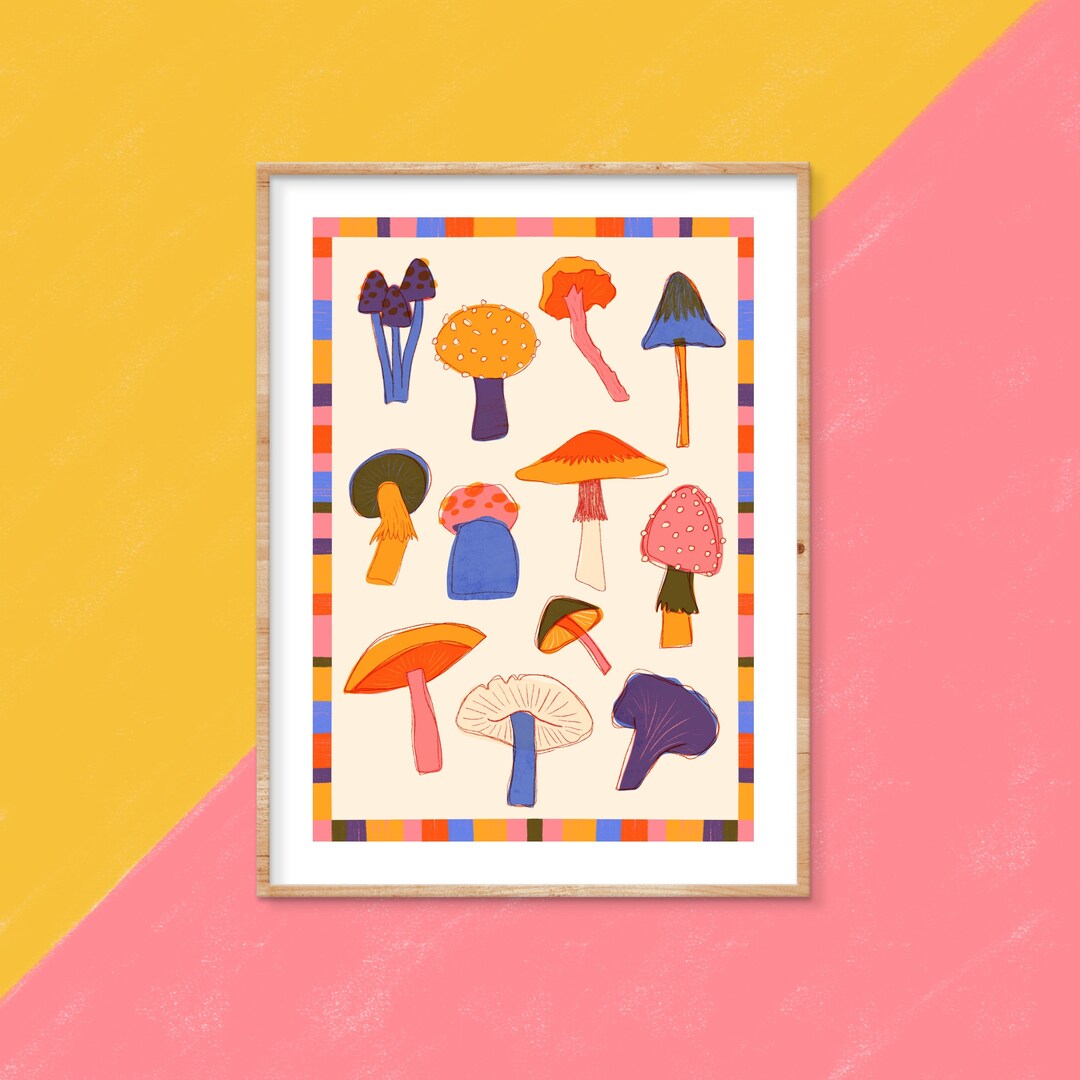 Colourful Art Print - A4 Mushroom Poster Wall Art, Abstract Print ...