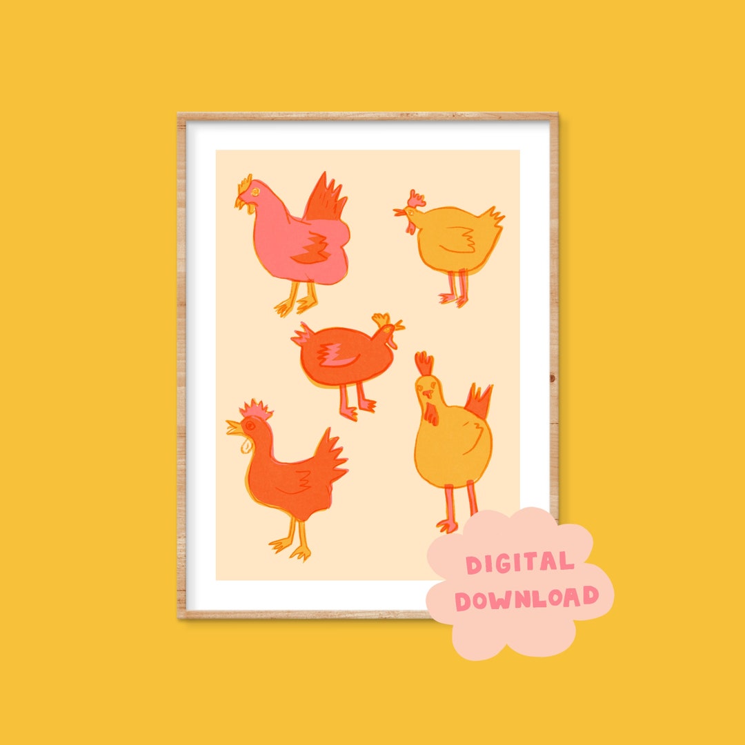 Colourful Art Print - DIGITAL FILE - Colourful Abstract Chickens Print ...