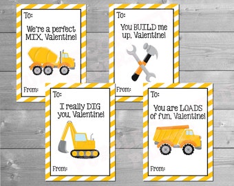 Construction Valentine Cards. Truck Kids Valentines Printable - Etsy