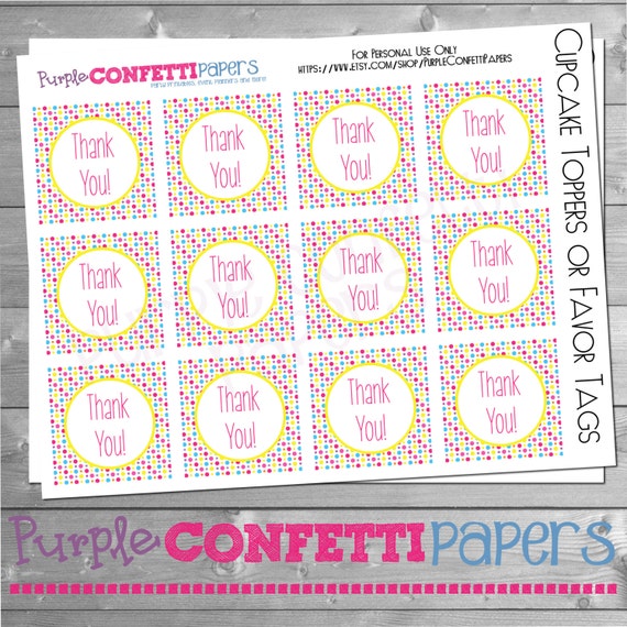 Polka Dot Thank You Cupcake Toppers, Favor Tags, Birthday, Pancakes and ...