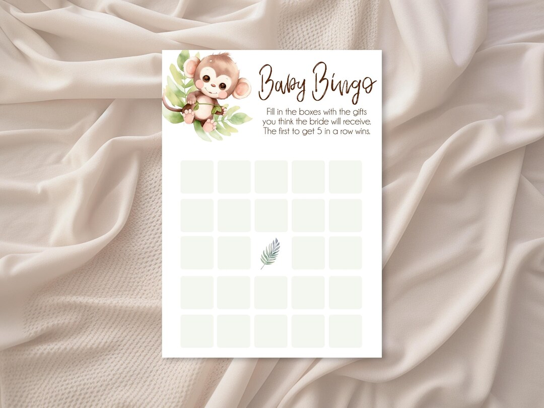 Monkey Bingo Game Baby Shower Bingo Game Boy Girl Unisex Gender Neutral ...