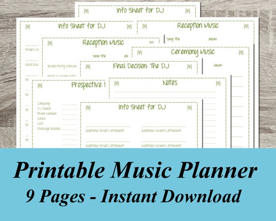 INSTANT DOWNLOAD Music Planner PDF Wedding Planning - 9 Pages by Purple ...