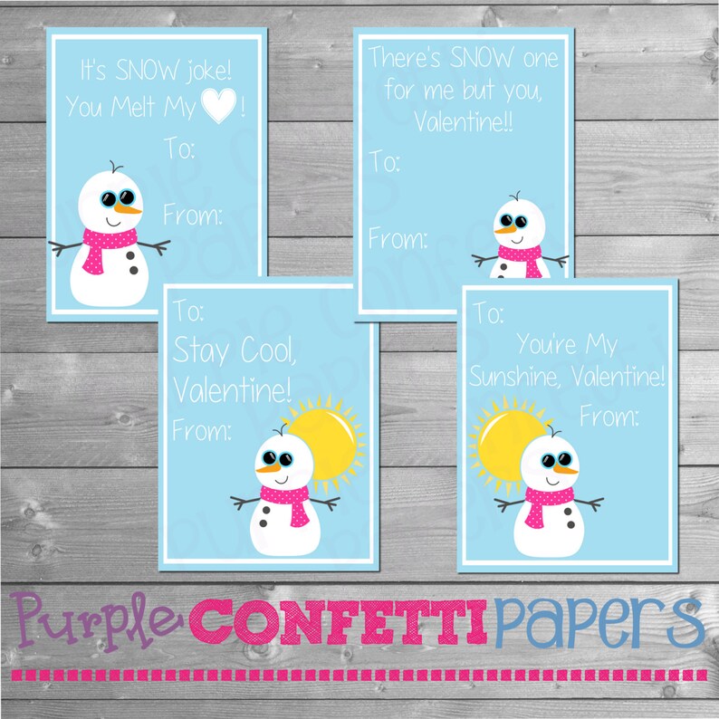 Snowman Valentine's Day Card Printable Valentine's - Etsy