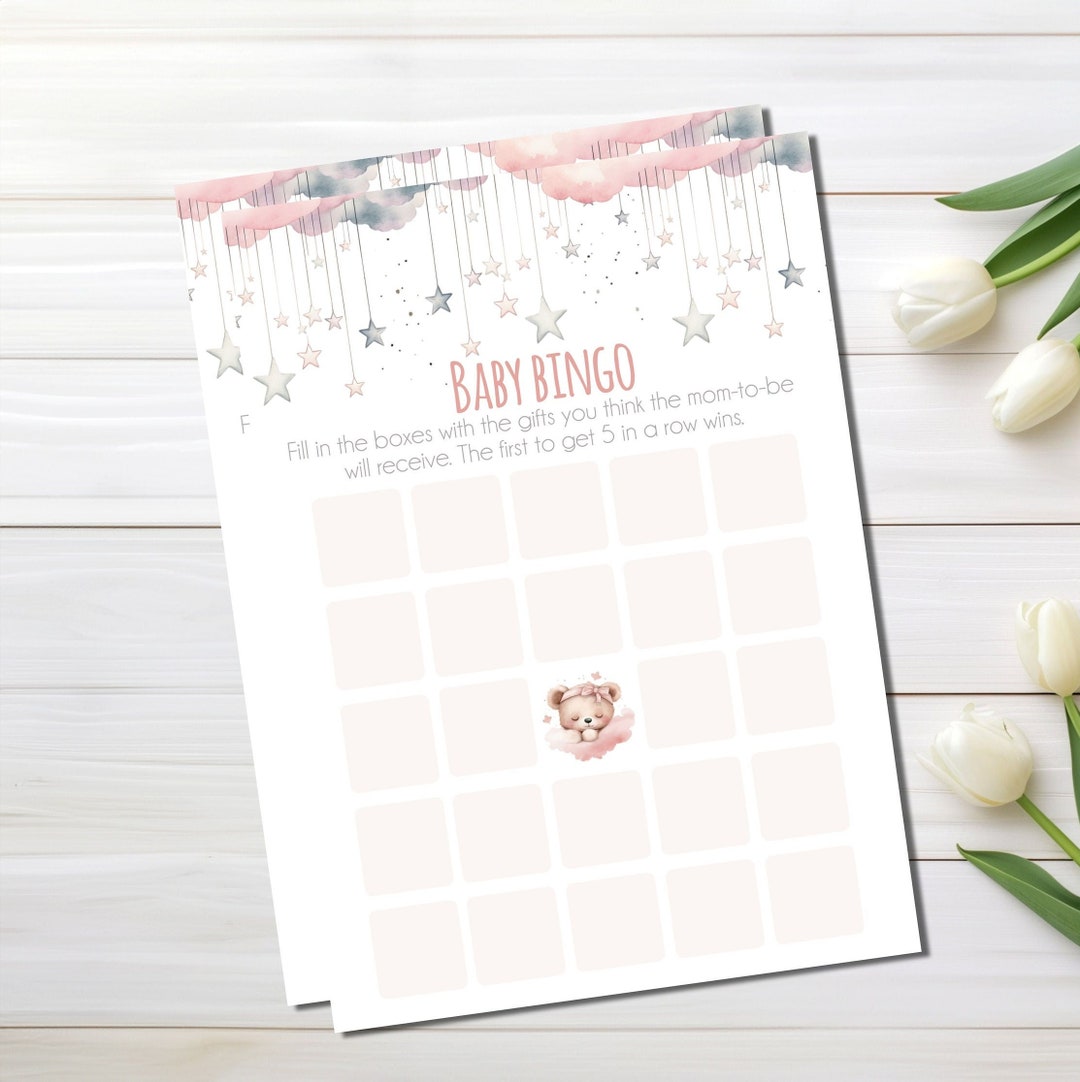 Teddy Bear Bingo Game Baby Shower Game Girl Teddy Bear Pink Baby Baby ...
