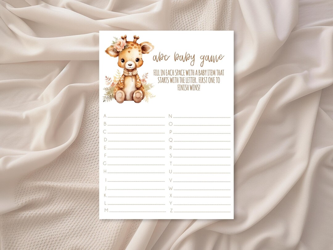 Giraffe ABC Game Baby Shower Game Girl Giraffe Pink Baby Girl Baby ABC ...
