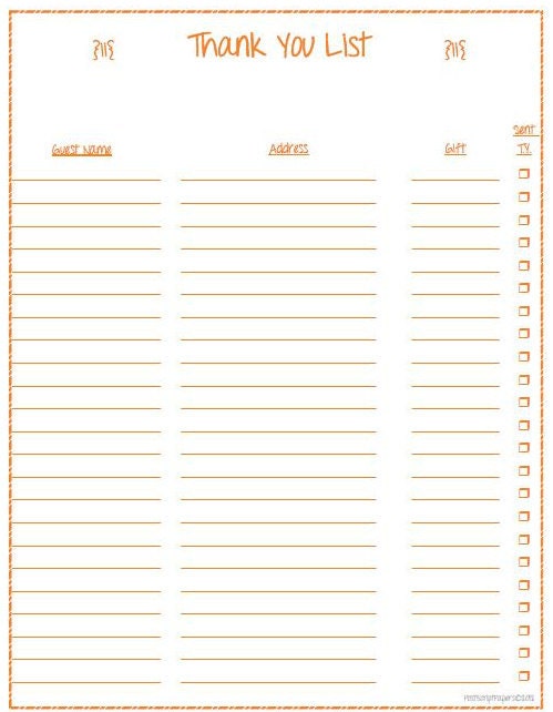 INSTANT DOWNLOAD Thank You List PDF Wedding Planning 4 Pages - Etsy