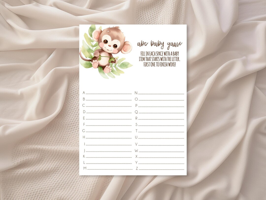 Monkey ABC Game Baby Shower Game Boy Girl Unisex Gender Neutral ABC ...