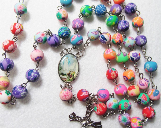 Our Lady of Fatima Pearl Beads Catholic Rosary + Soil Relic & Gift Box ...