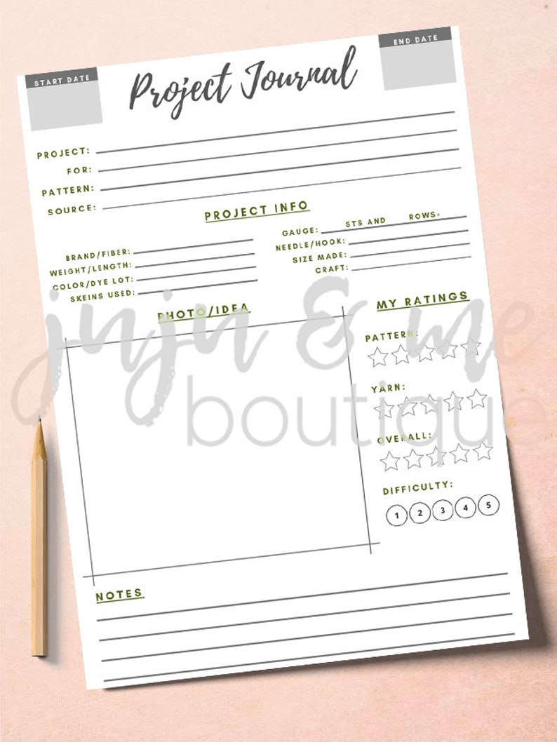 PRINTABLE Project Journal Pages for Crochet and Knitting Project ...