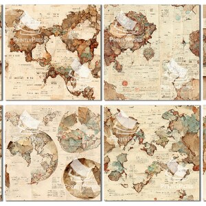Abstract Vintage World Maps Digital Paper - Scrapbook Papers - Digital ...